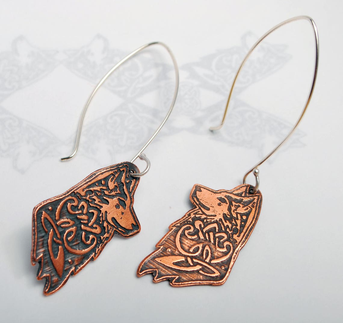 Copper Wolf Earrings Wolf Jewellery Celtic Wolves Earwear | Etsy