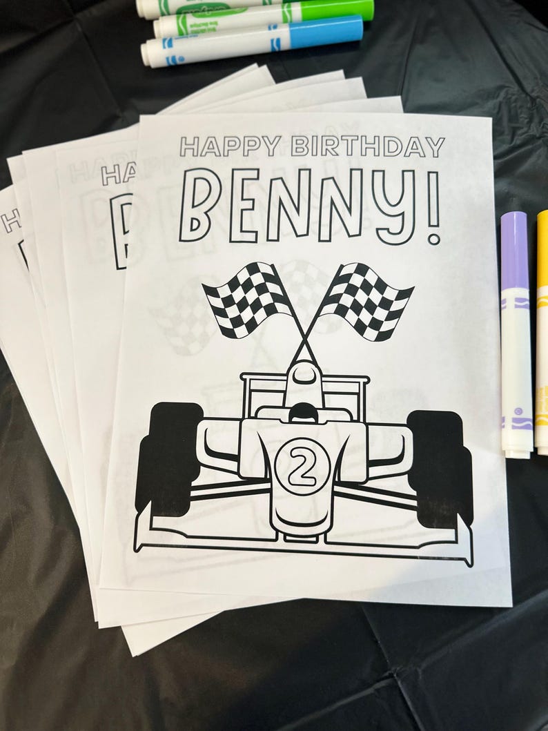 Two Fast Coloring Pages | Race Car Theme | Birthday Party | Fully ...