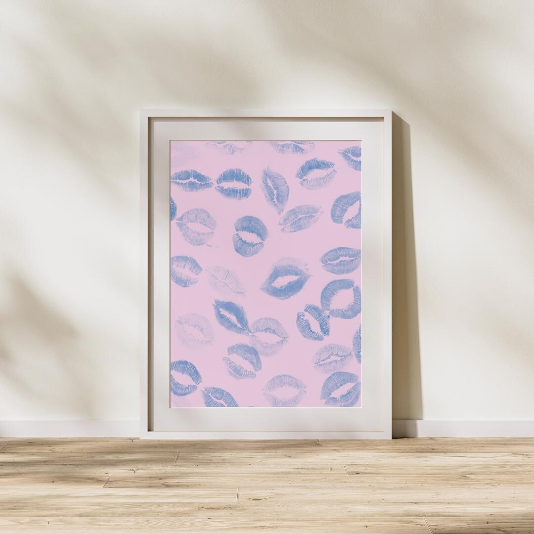 Pink and Blue Kisses Wall Print - Etsy