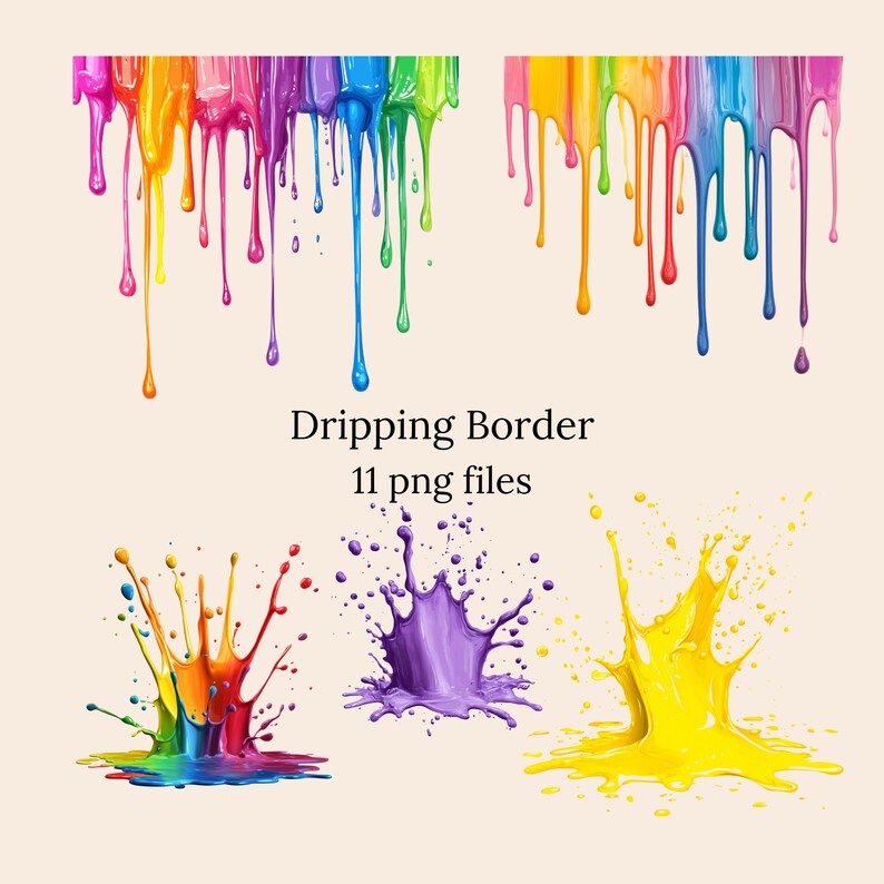 Rainbow Watercolor Drips Clipart, Colorful Dripping Border, Watercolor Splash 11 Transparent PNG ...