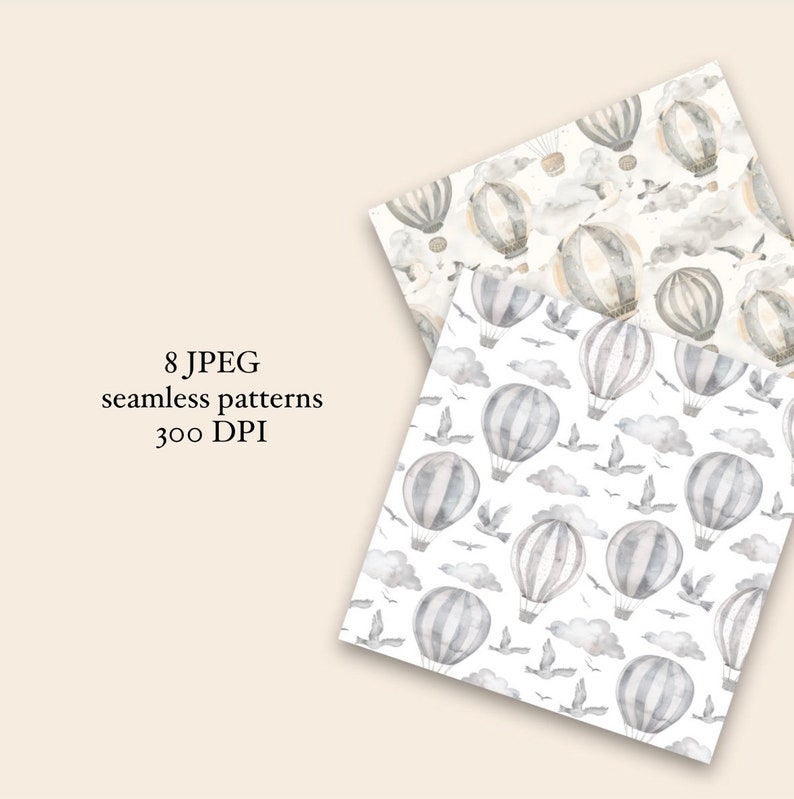 Scrapbook Paper, Digital Paper, Hot Air Balloon Instant Digital ...