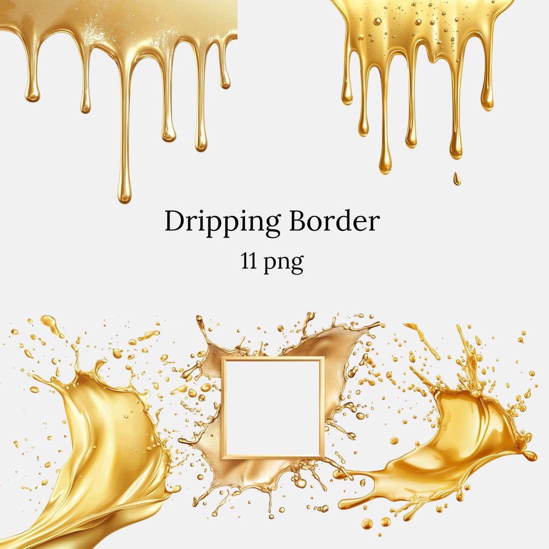 Luxurious Gold Drip Clipart: Glittery Paint Splash for Wedding Invites ...