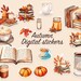 Digital Sticker Cozy Autumn Bundle PNG, Books and Coffee PNG, Hello ...