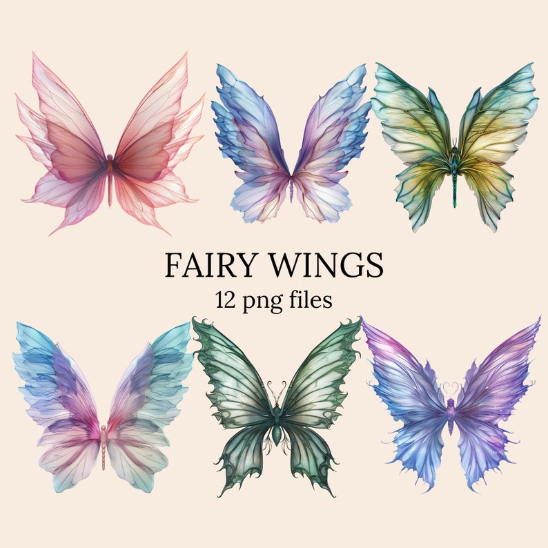 Fairy Wings Clipart, 12 Transparent PNG, Digital Download, Commercial ...