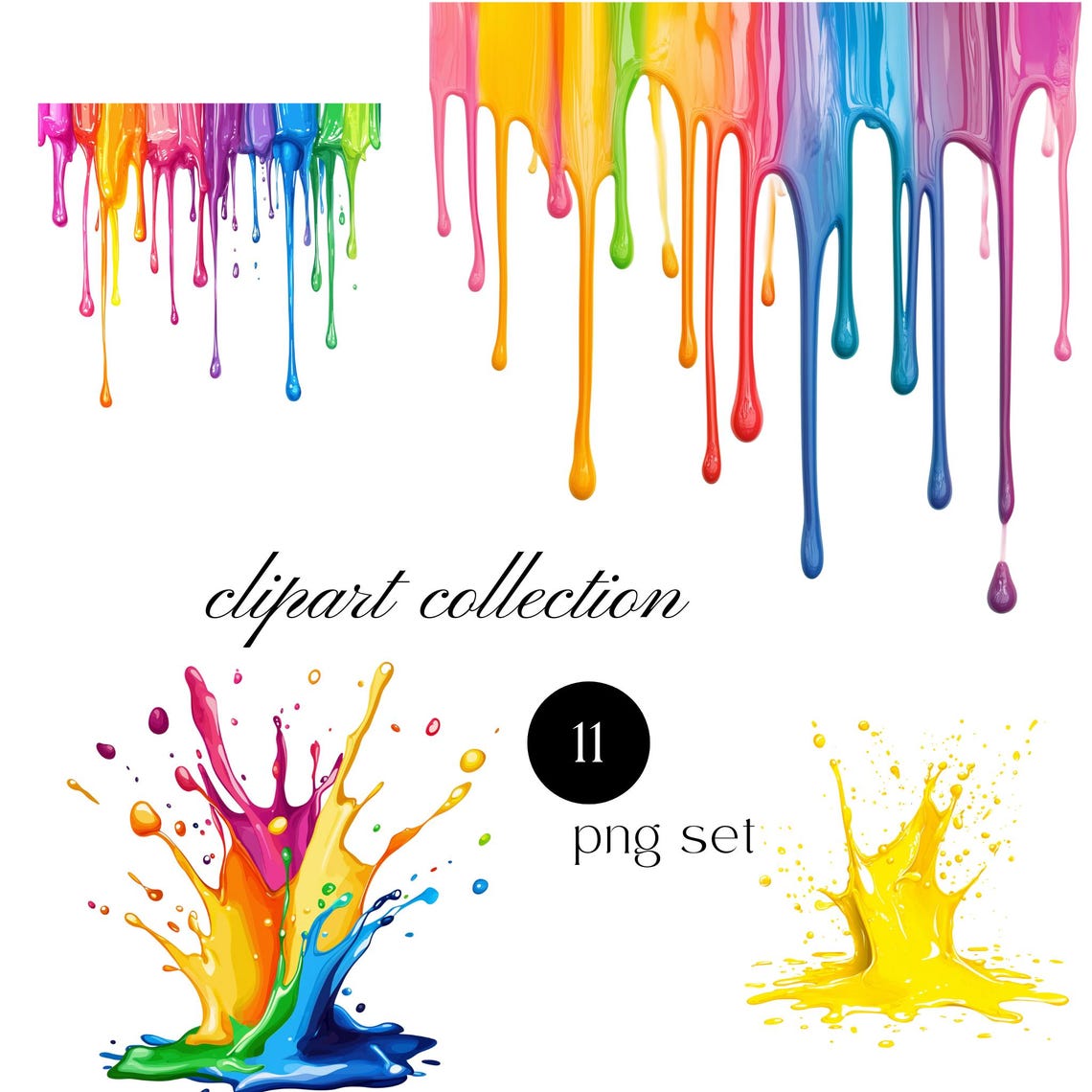 Rainbow Watercolor Drips Clipart: Colorful PNG Border (digital Download ...