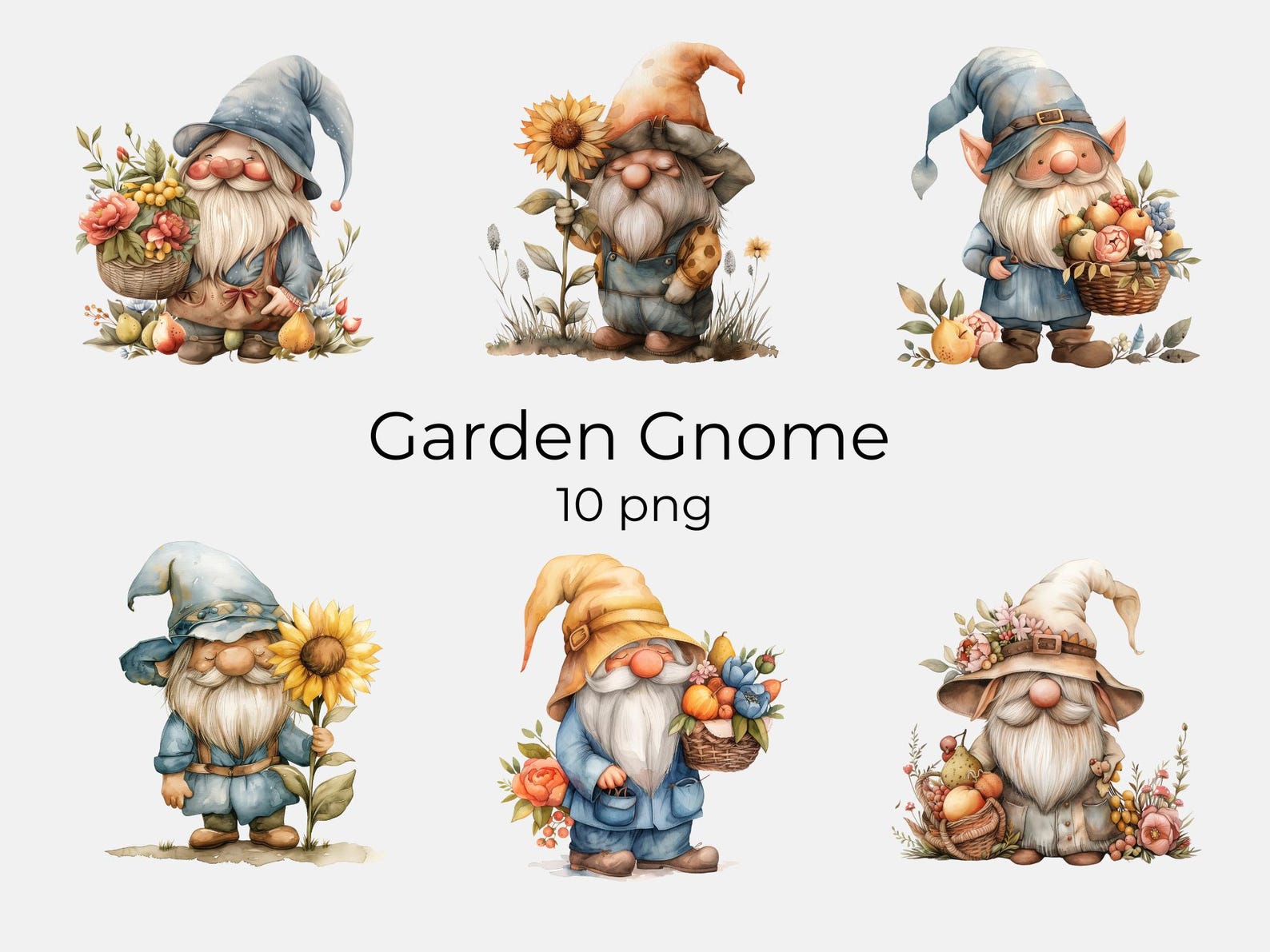 Adorable Garden Gnome Clipart Set: 10 PNG Images for Nursery Decor ...