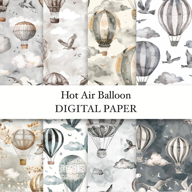 Scrapbook Paper, Digital Paper, Hot Air Balloon Instant Digital ...
