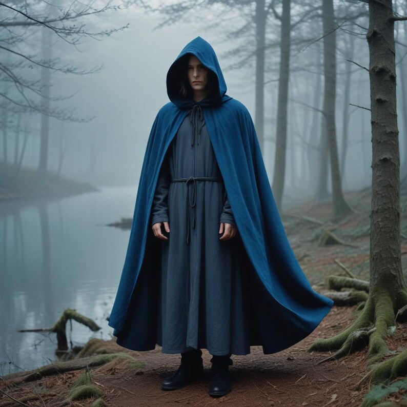 Winter Blue Wool Cloak Women, Men. Hood Woolen Cape - Etsy