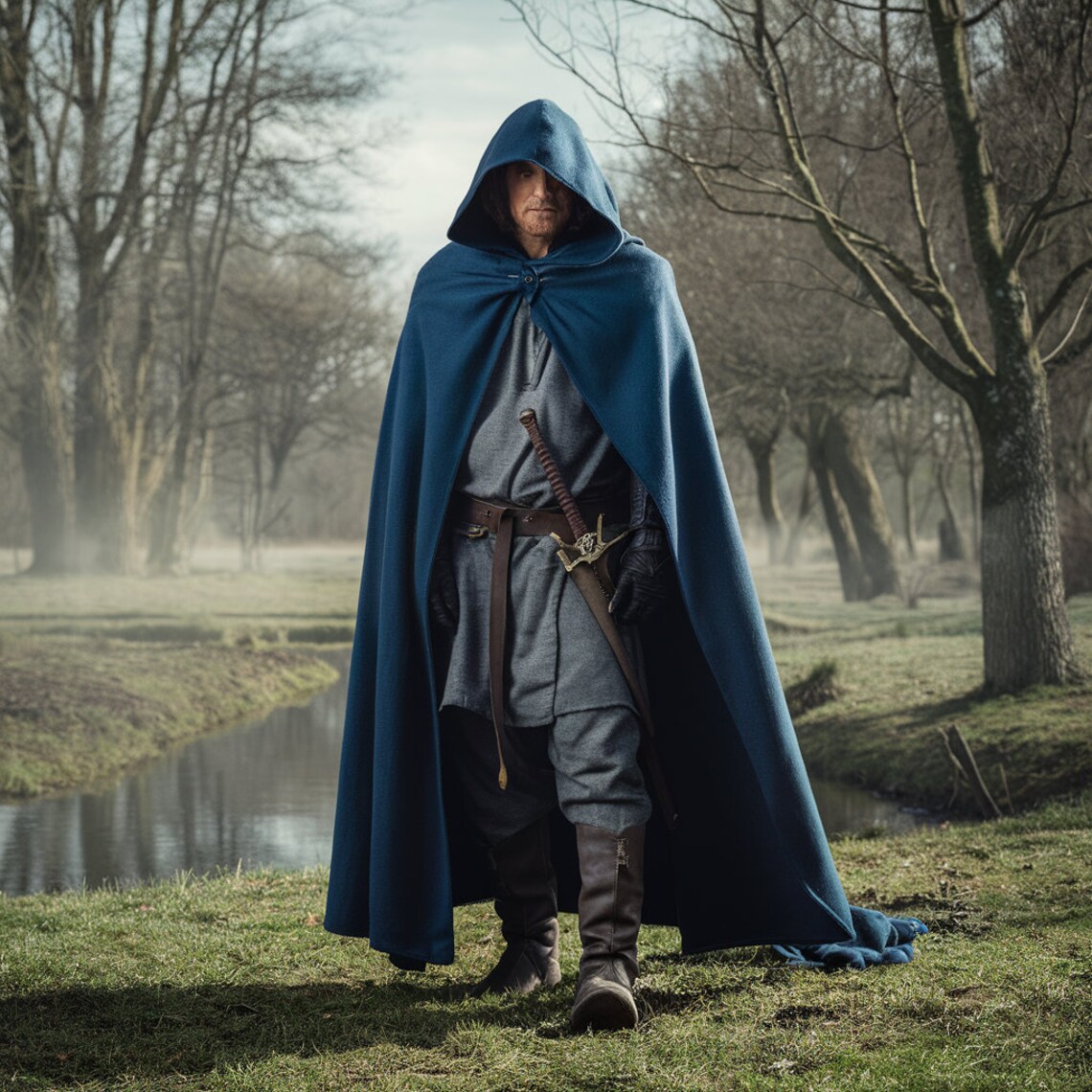Winter Blue Wool Cloak Women, Men. Hood Woolen Cape - Etsy
