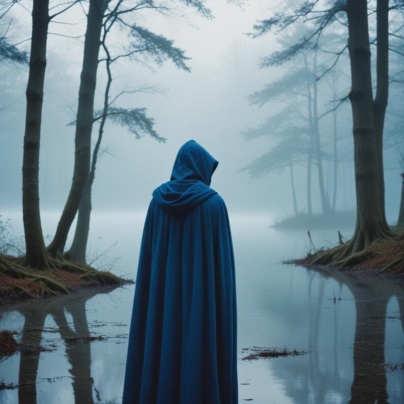 Winter Blue Wool Cloak Women, Men. Hood Woolen Cape - Etsy