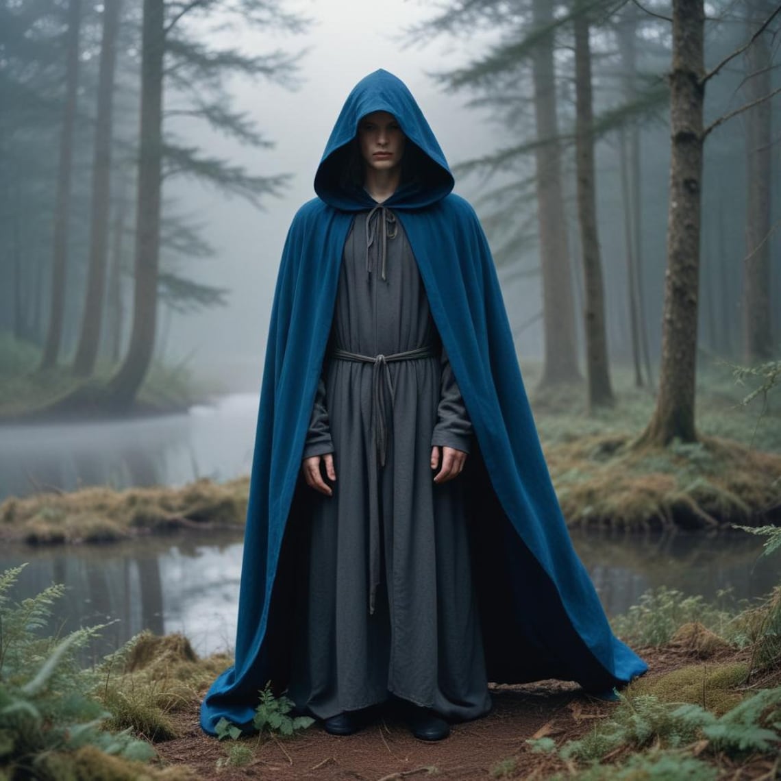 Winter Blue Wool Cloak Women, Men. Hood Woolen Cape - Etsy