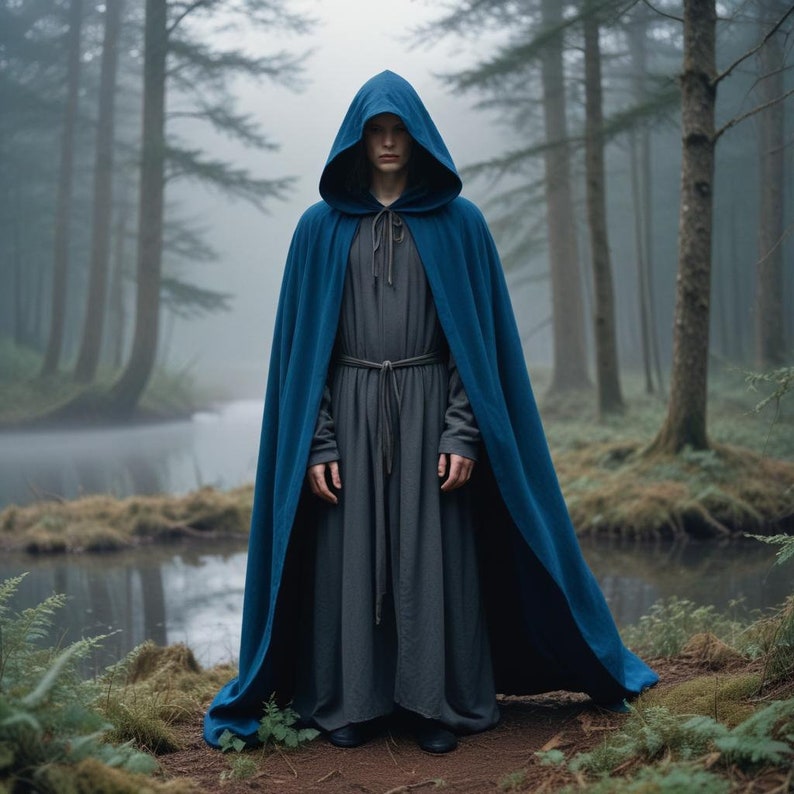 Winter Blue Wool Cloak Women, Men. Hood Woolen Cape - Etsy