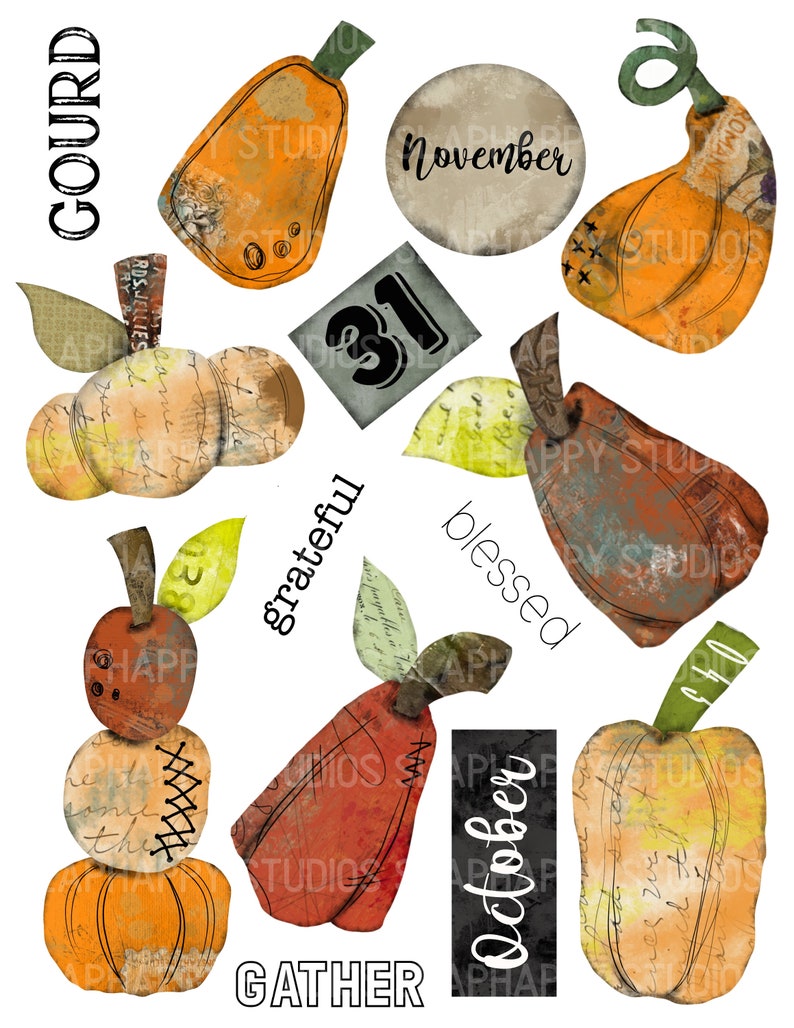 Grungie Gourds | Pumpkin Printable | Digital | Fall | Autumn | Ephemera ...