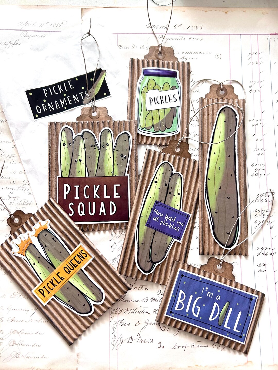 6 Pack PICKLE Ornaments or Tags | Recycled Cardboard | Paper | Ink ...
