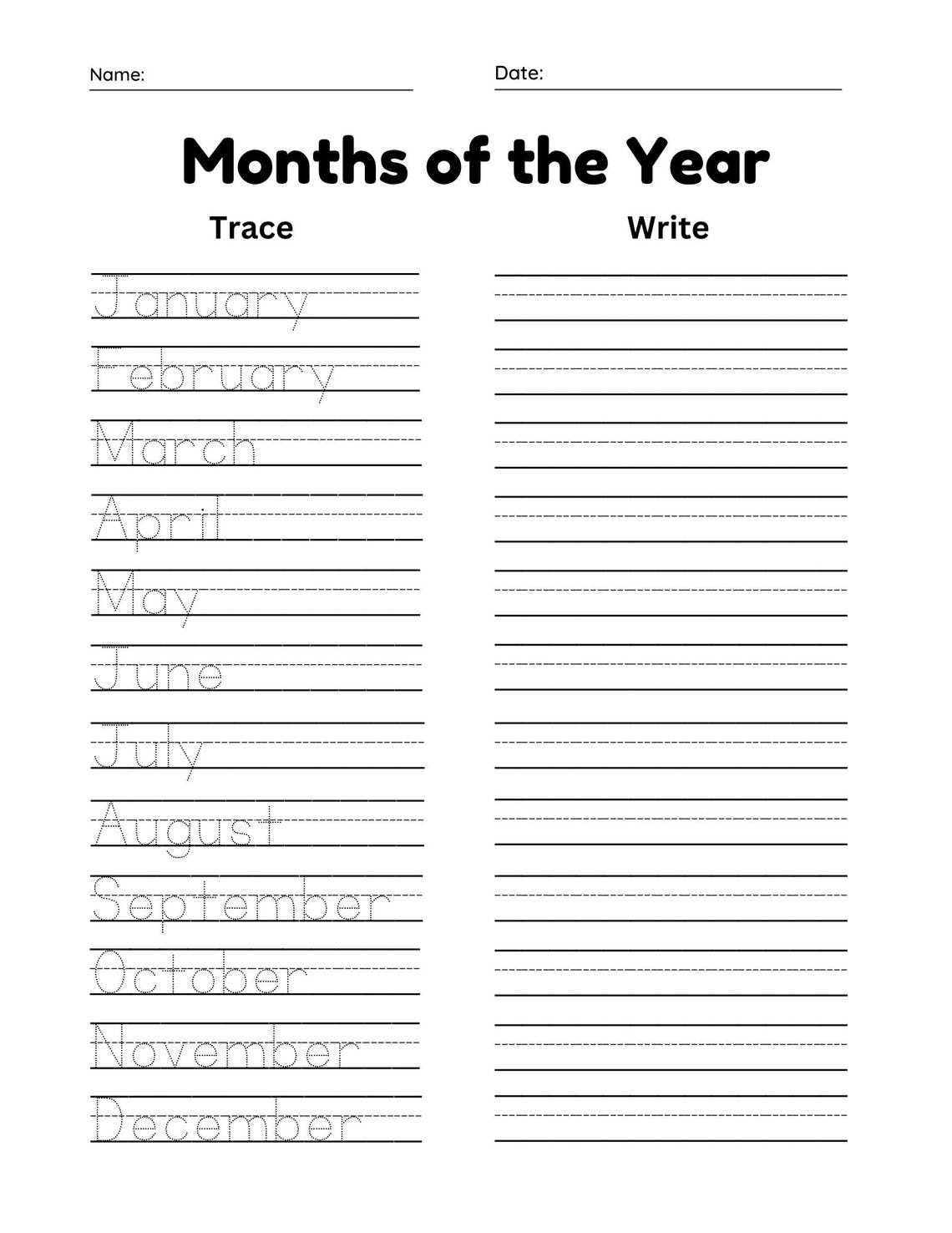 Months of the Year & Days of the Week Trace and Write Workbook | Kids ...