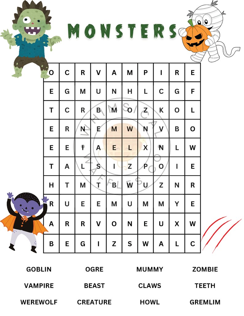 Halloween Word Search Bundle for Kids | Haunted House, Spooky Night ...