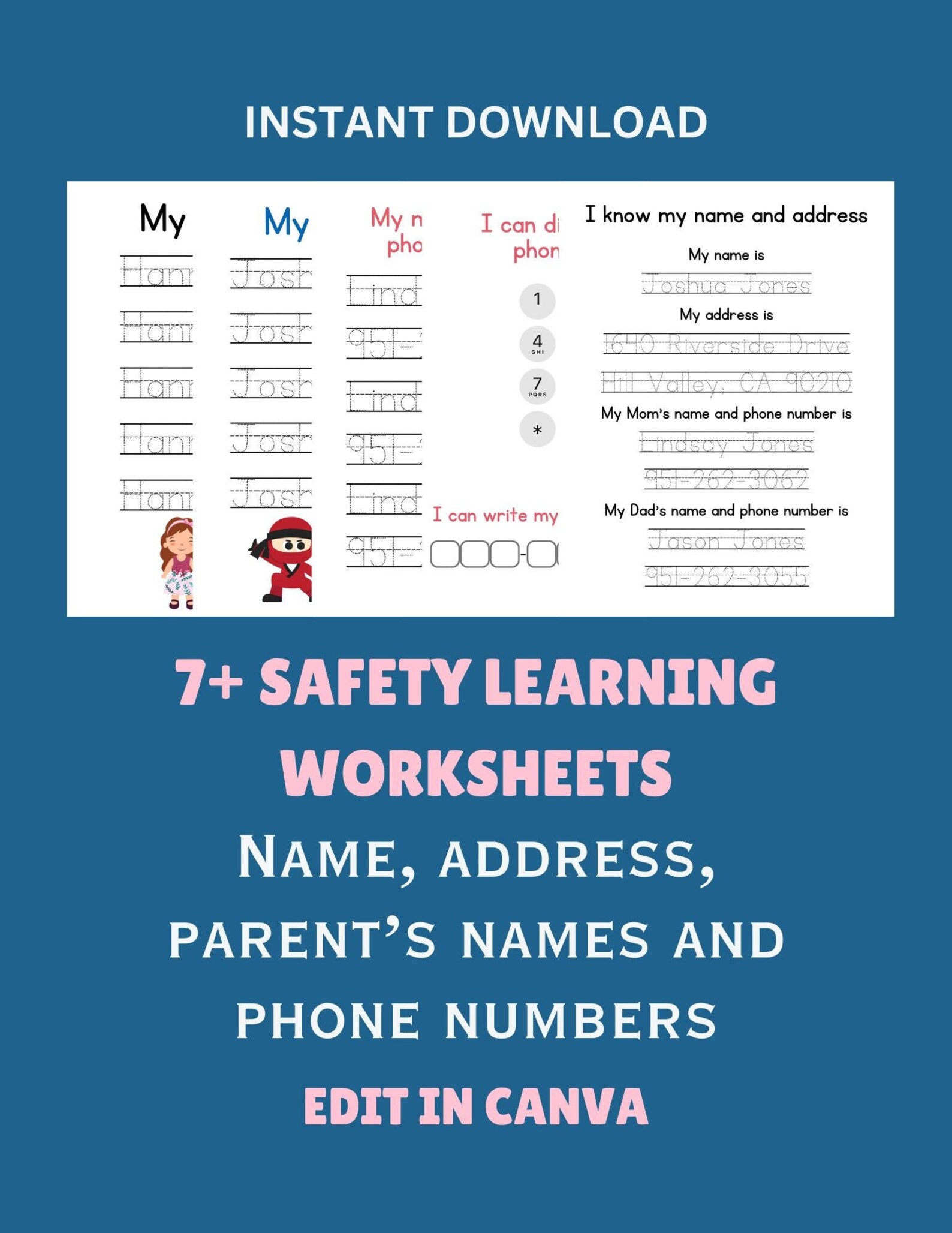 Editable Kids Safety Important Info Writing Practice | Learn to Write ...