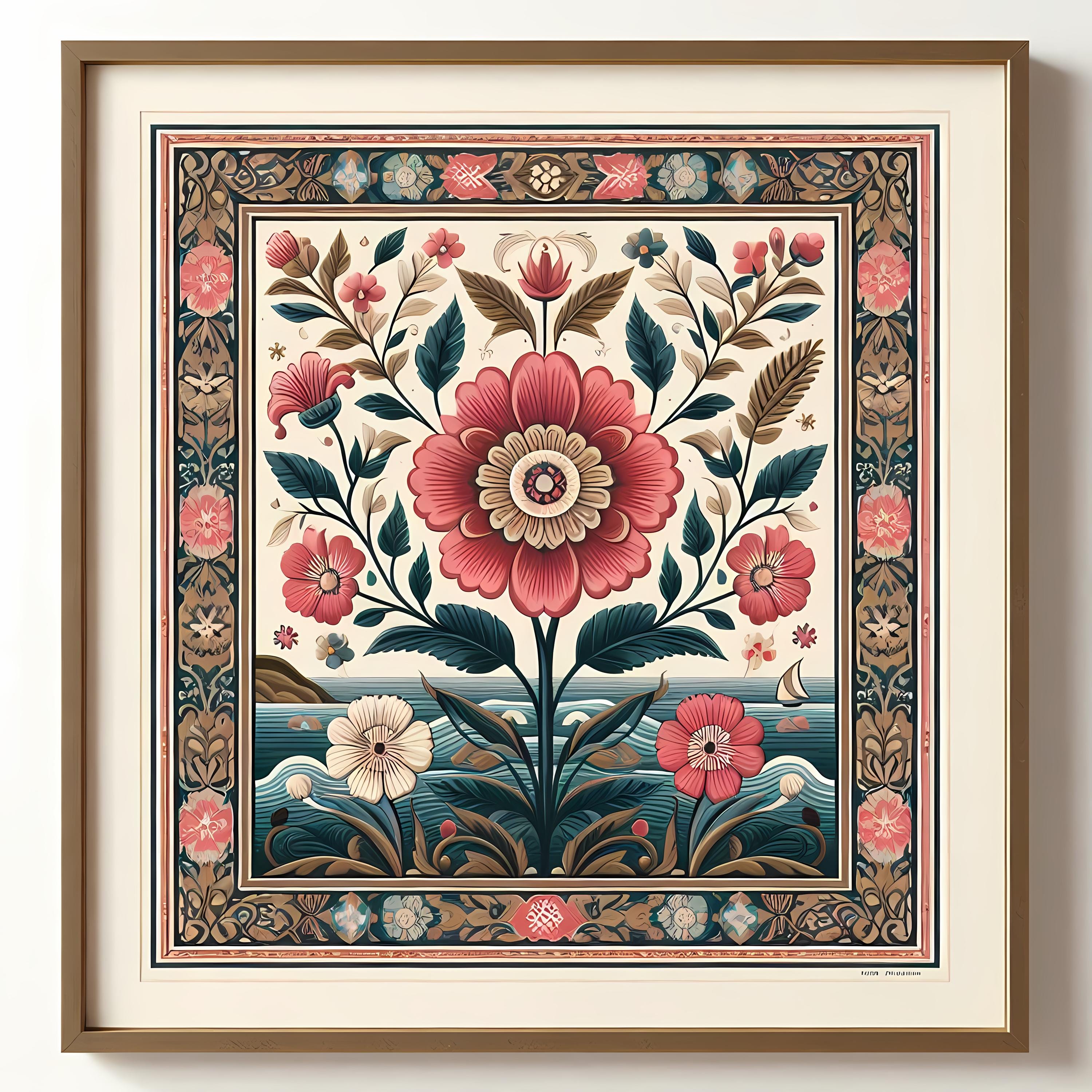 Traditional Indian Floral Art Print - Pichwai Painting - Vintage Folk ...