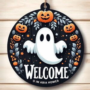 Spooky Ghost Welcome Sign Halloween Door Hanger PNG Sublimation Design ...