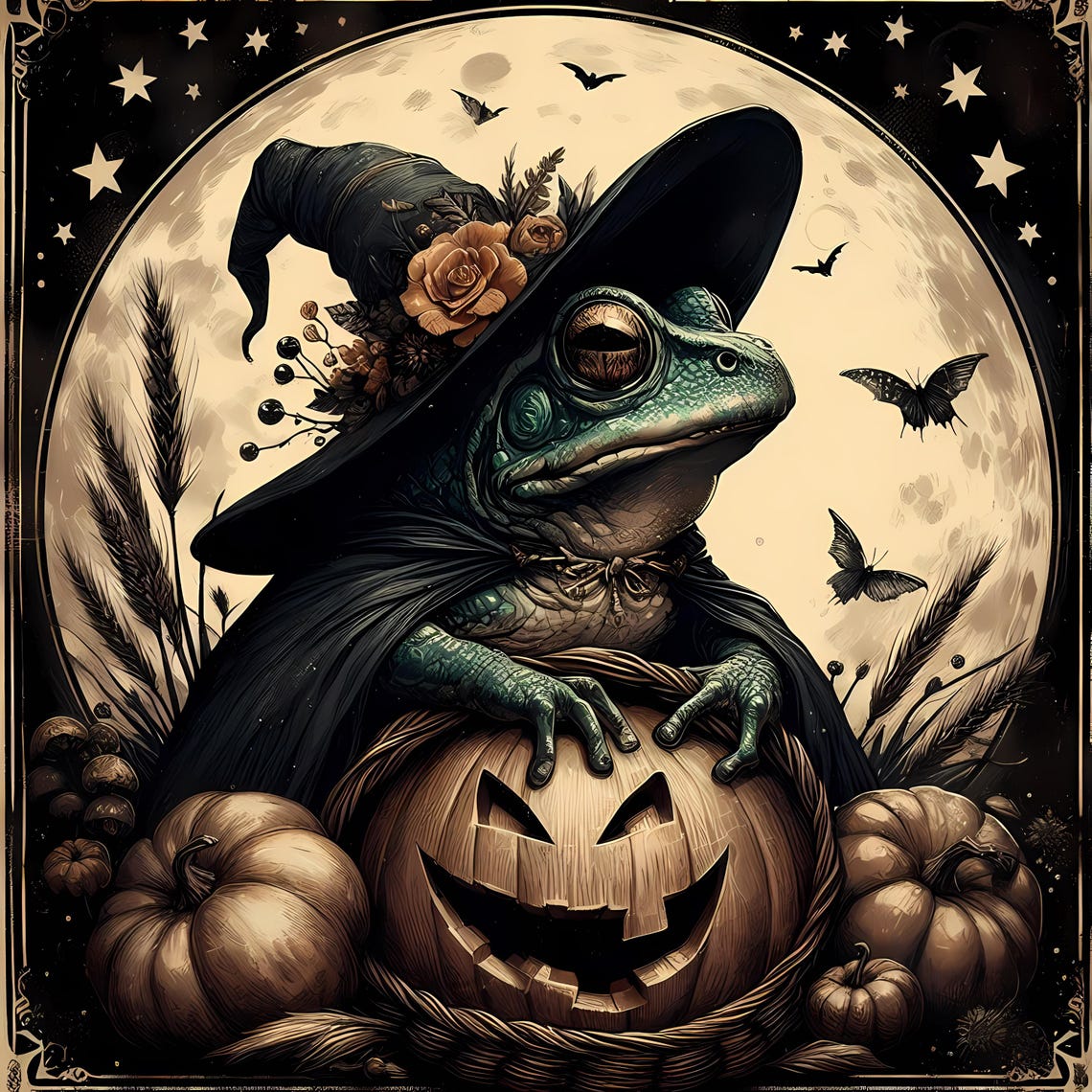 Vintage Witch Toad Print Gothic Halloween Frog Art Dark Academia ...
