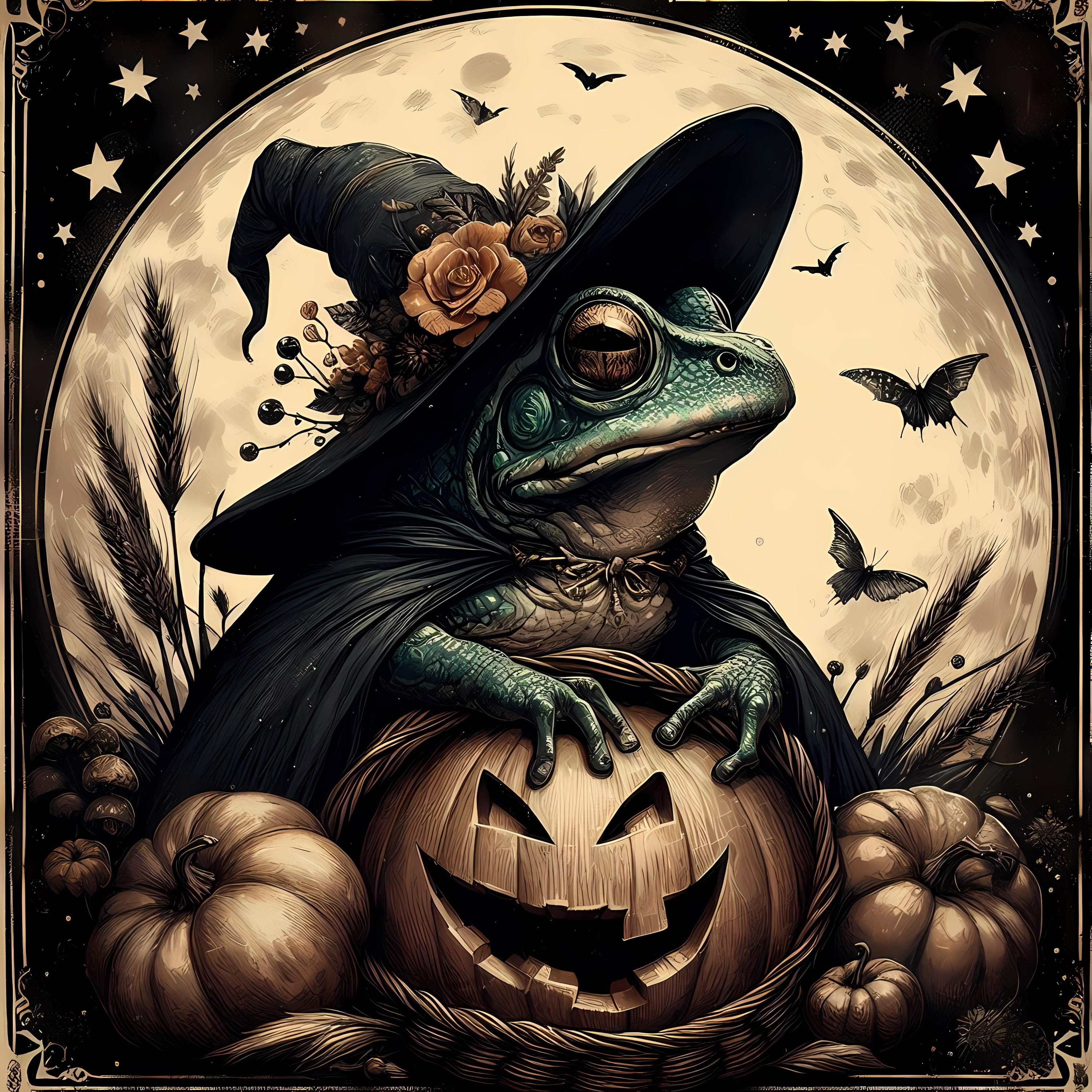 Vintage Witch Toad Print Gothic Halloween Frog Art Dark Academia ...