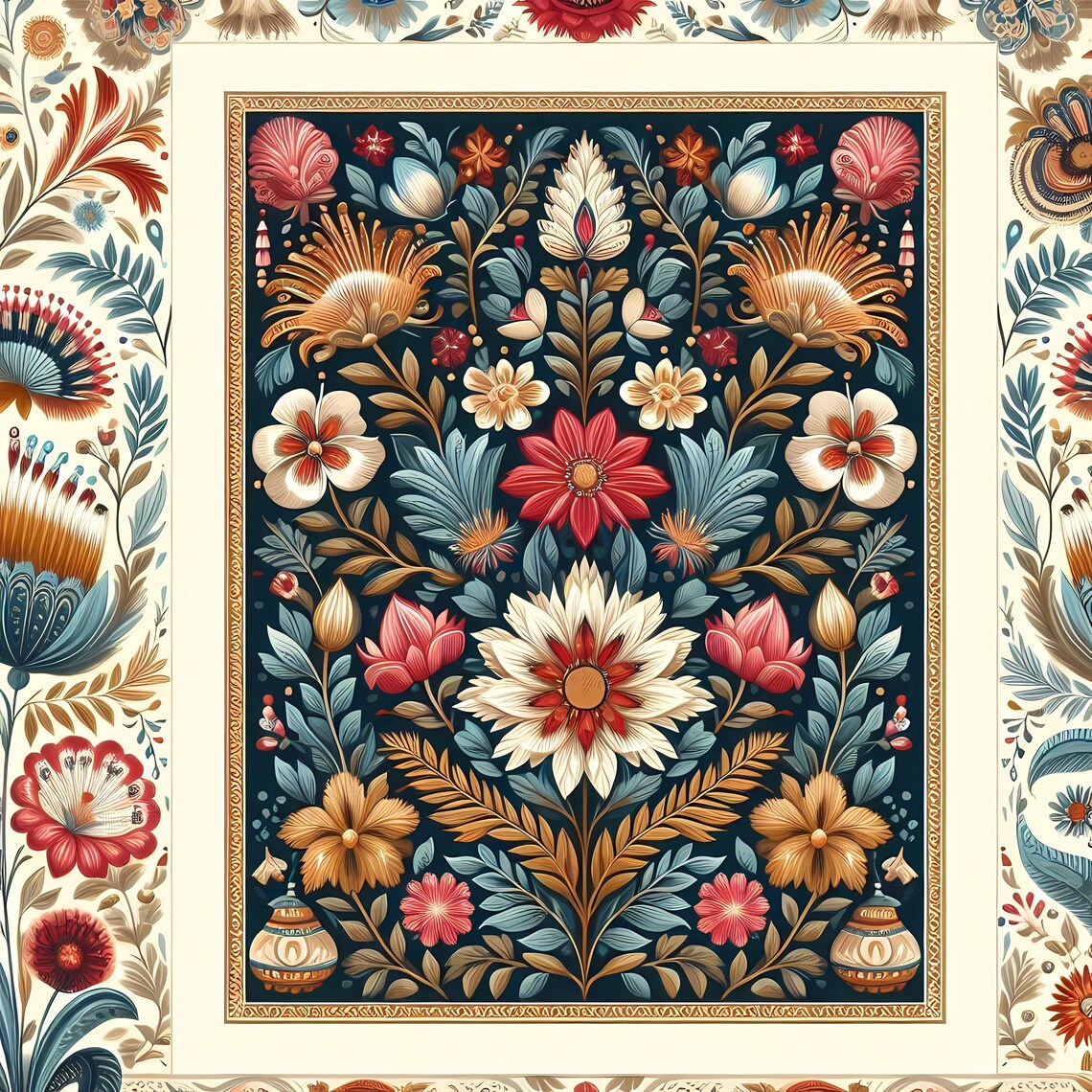 Traditional Indian Floral Art Print - Pichwai Painting - Vintage Folk ...