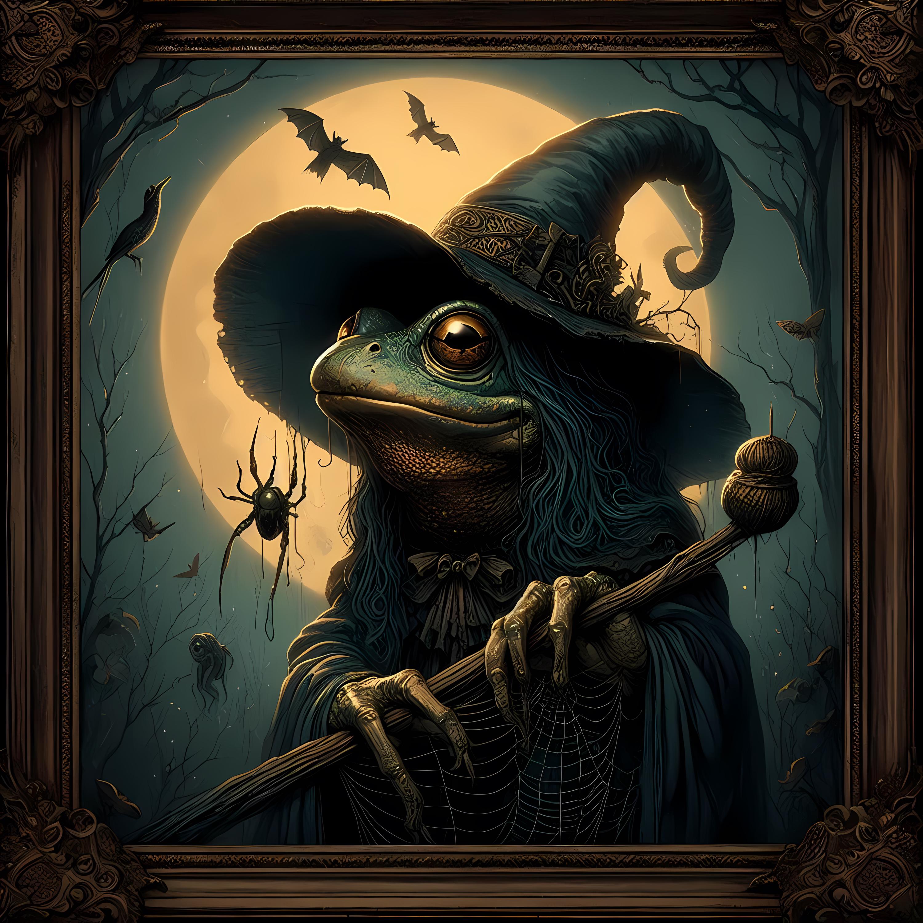 Vintage Witch Toad Print Gothic Halloween Frog Art Dark Academia Cottagecore Wall Decor ...