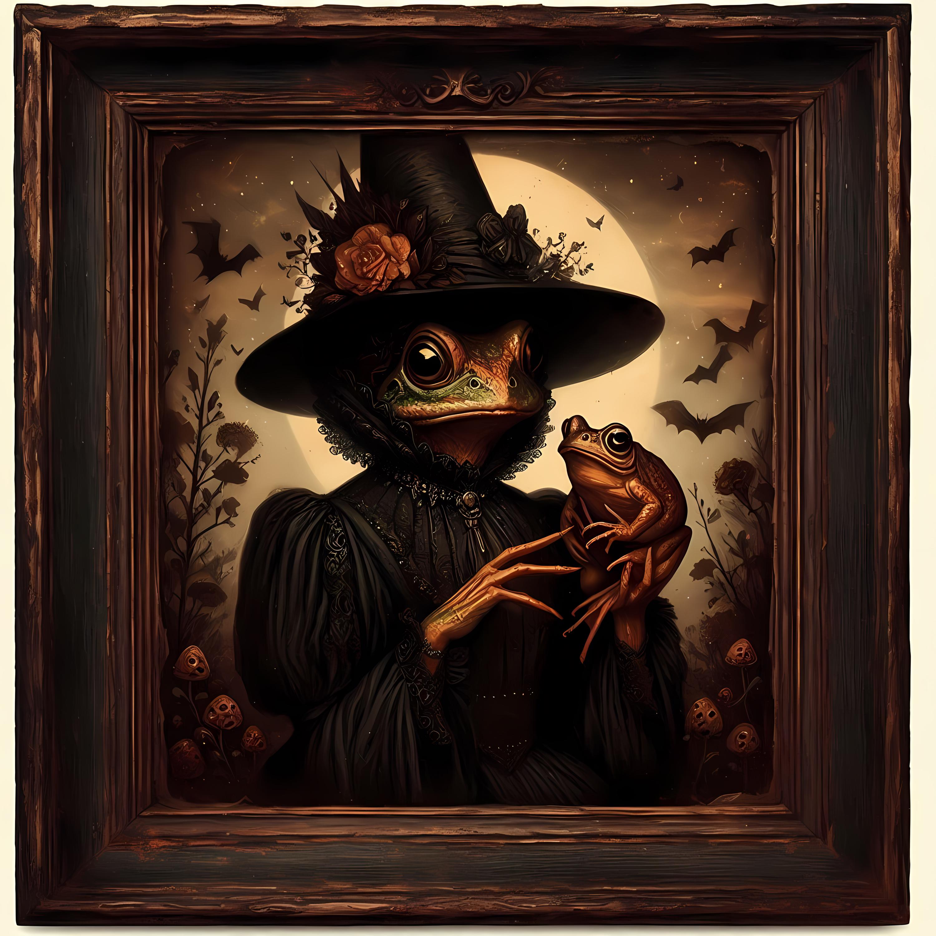 Vintage Witch Toad Print Gothic Halloween Frog Art Dark Academia ...