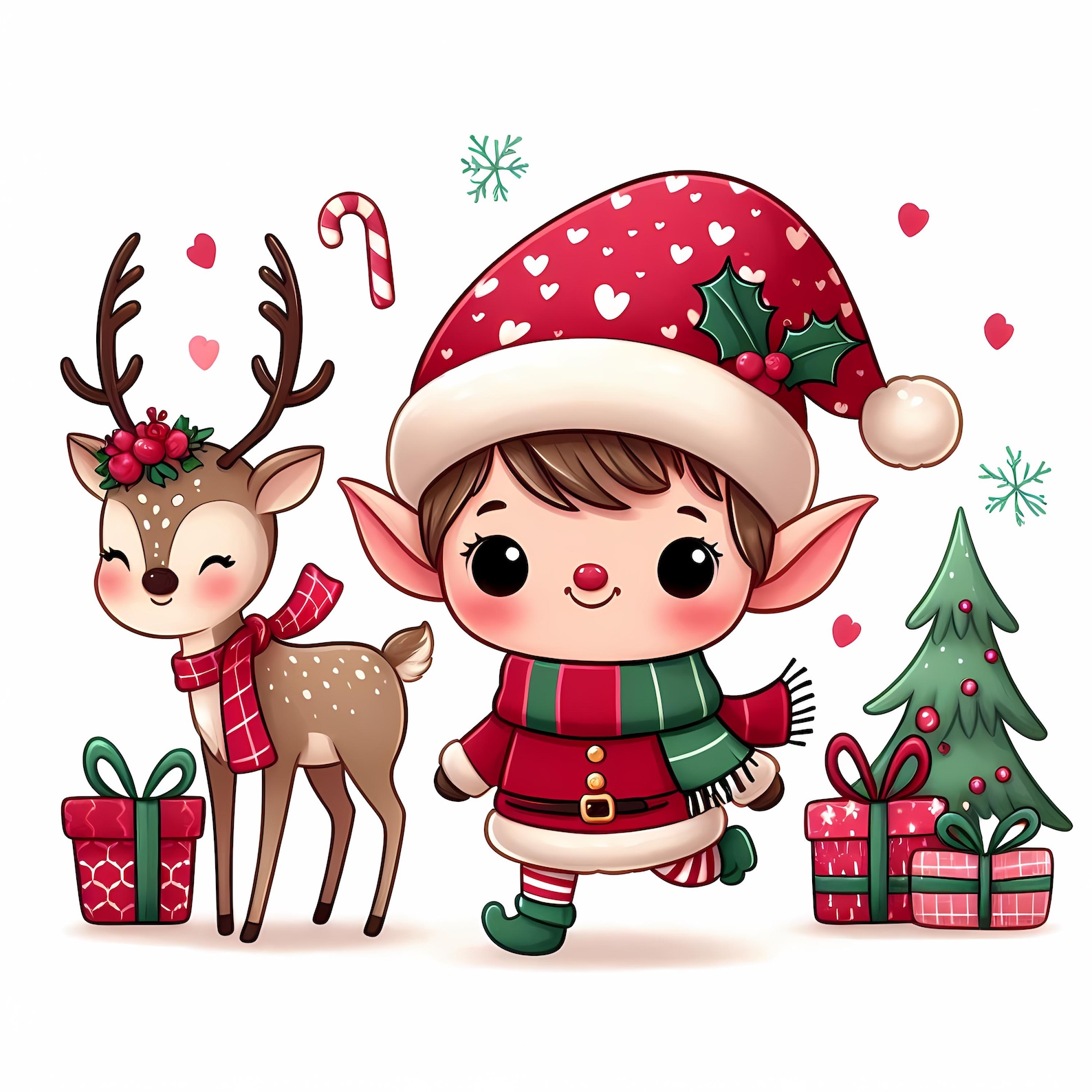 Whimsical Christmas Elf Reindeer Clipart PNG - Hand-drawn Digital Art ...