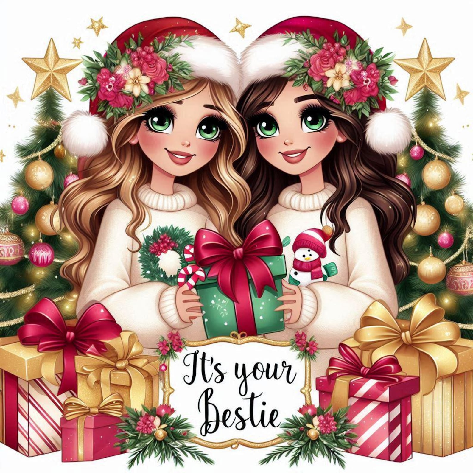 Festive Bestie Christmas Clipart Bundle - Personalized Girls, Sisters ...