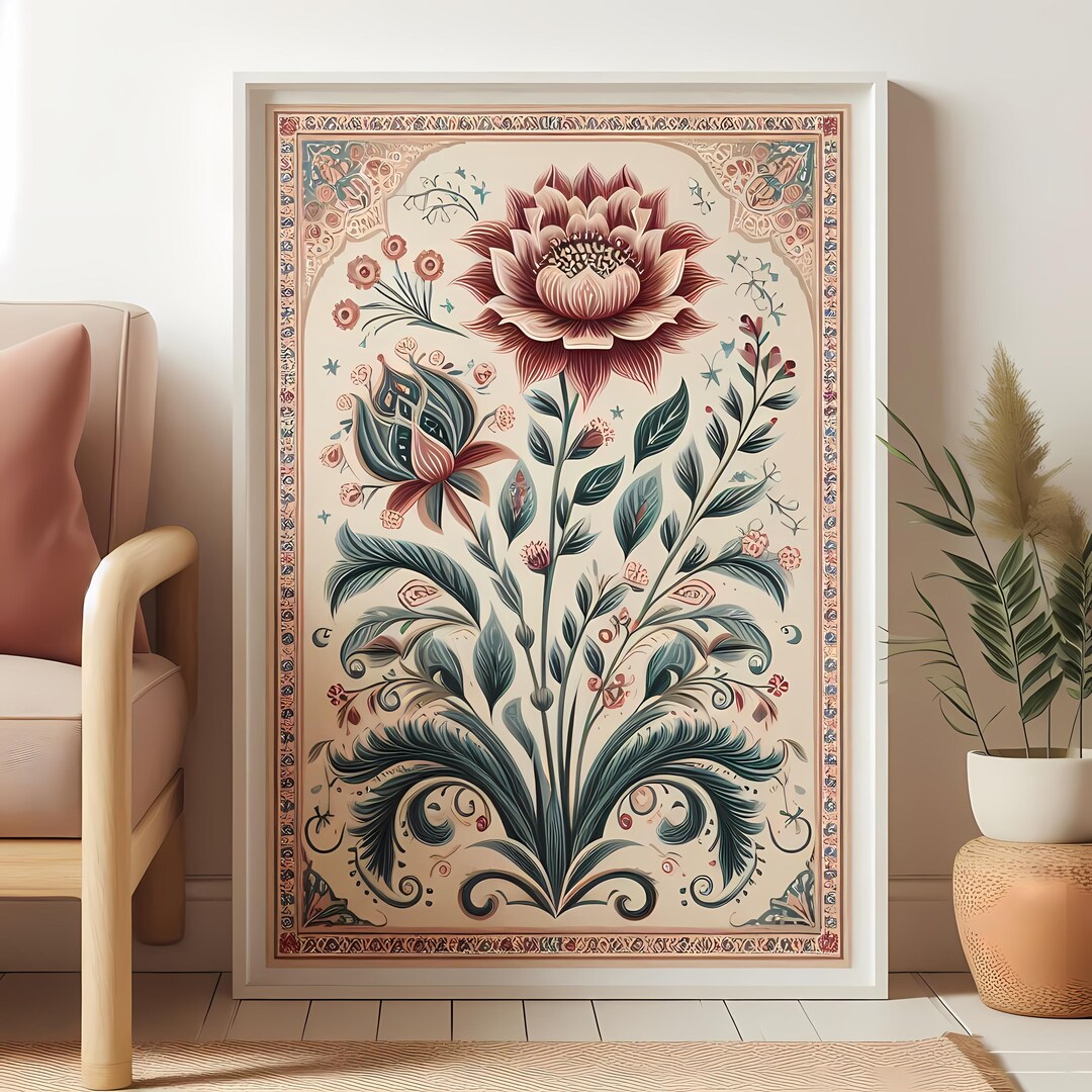 Traditional Indian Floral Art Print - Pichwai Painting - Vintage Folk ...