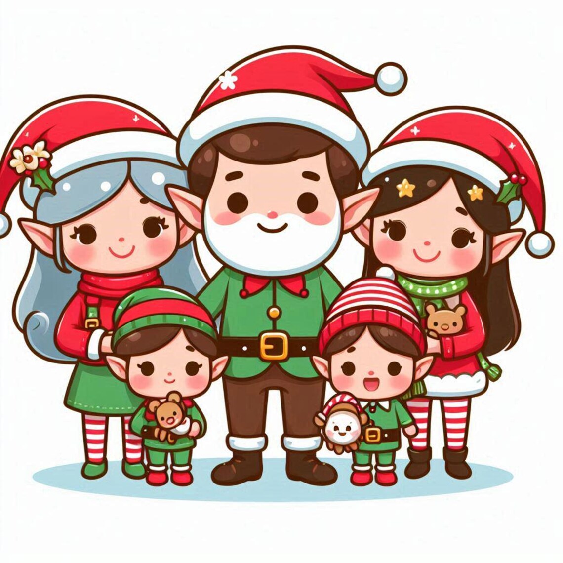Enchanted Elf Family Christmas Clipart – Merry Holiday Illustrations ...