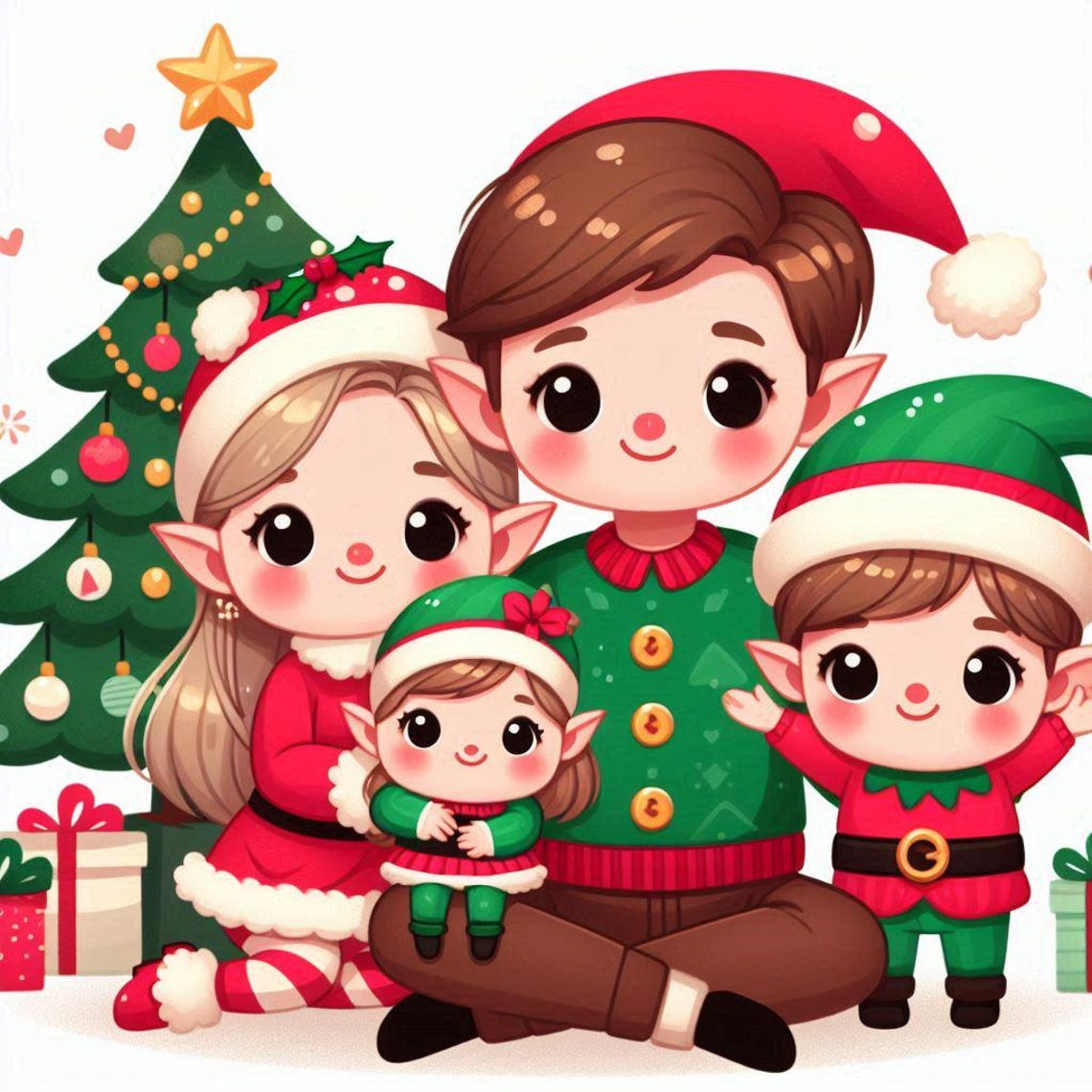Enchanted Elf Family Christmas Clipart – Merry Holiday Illustrations ...