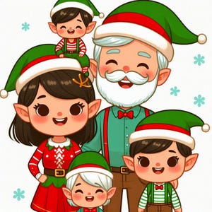 Enchanted Elf Family Christmas Clipart – Merry Holiday Illustrations ...