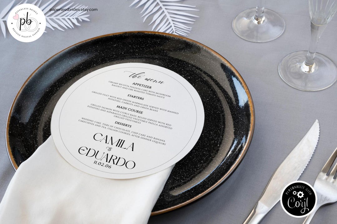 Menú redondo sofisticado: menú minimalista personalizable para cena de ...