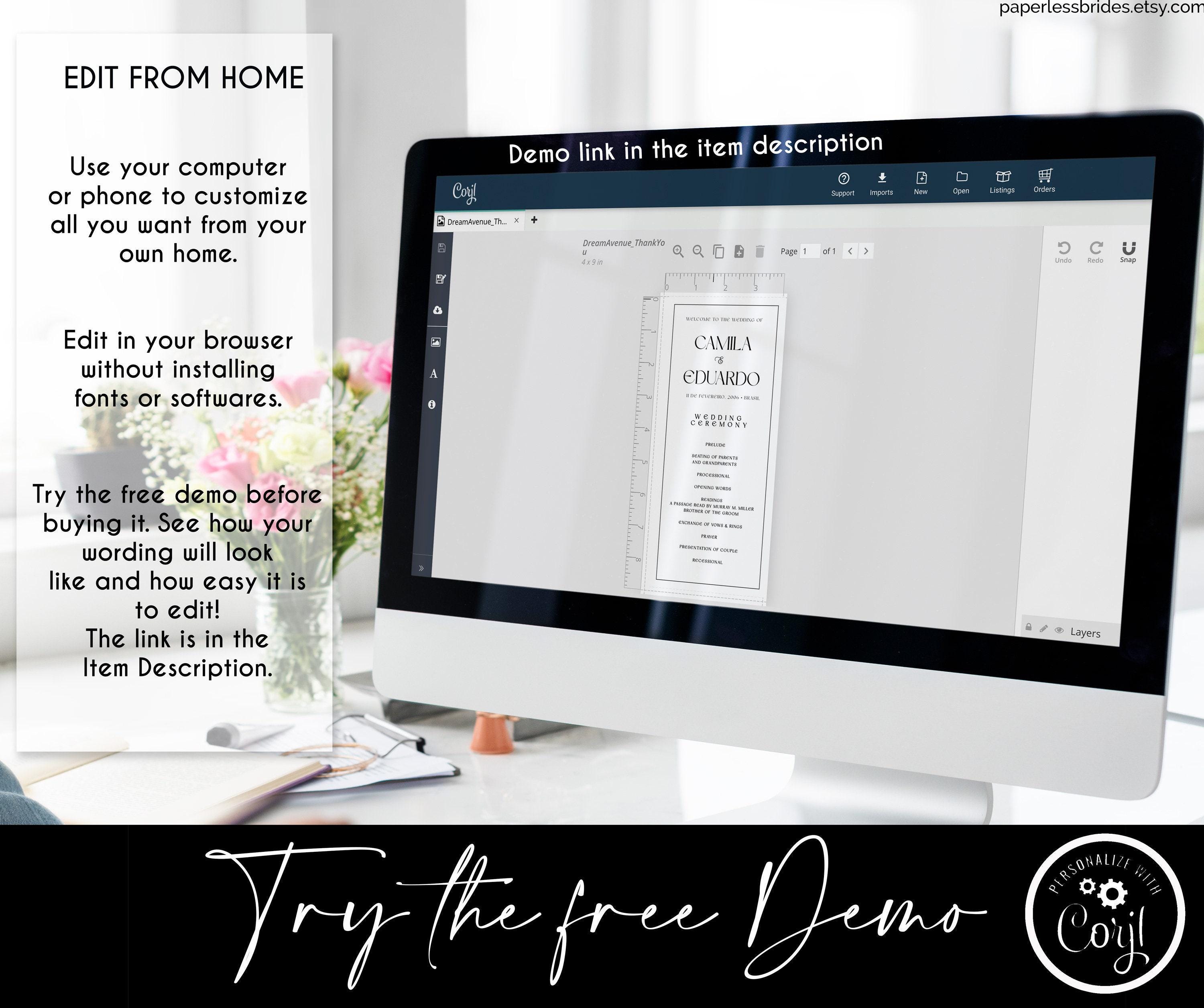 Minimalist Wedding Program Template: Elegant Border Design (digital ...