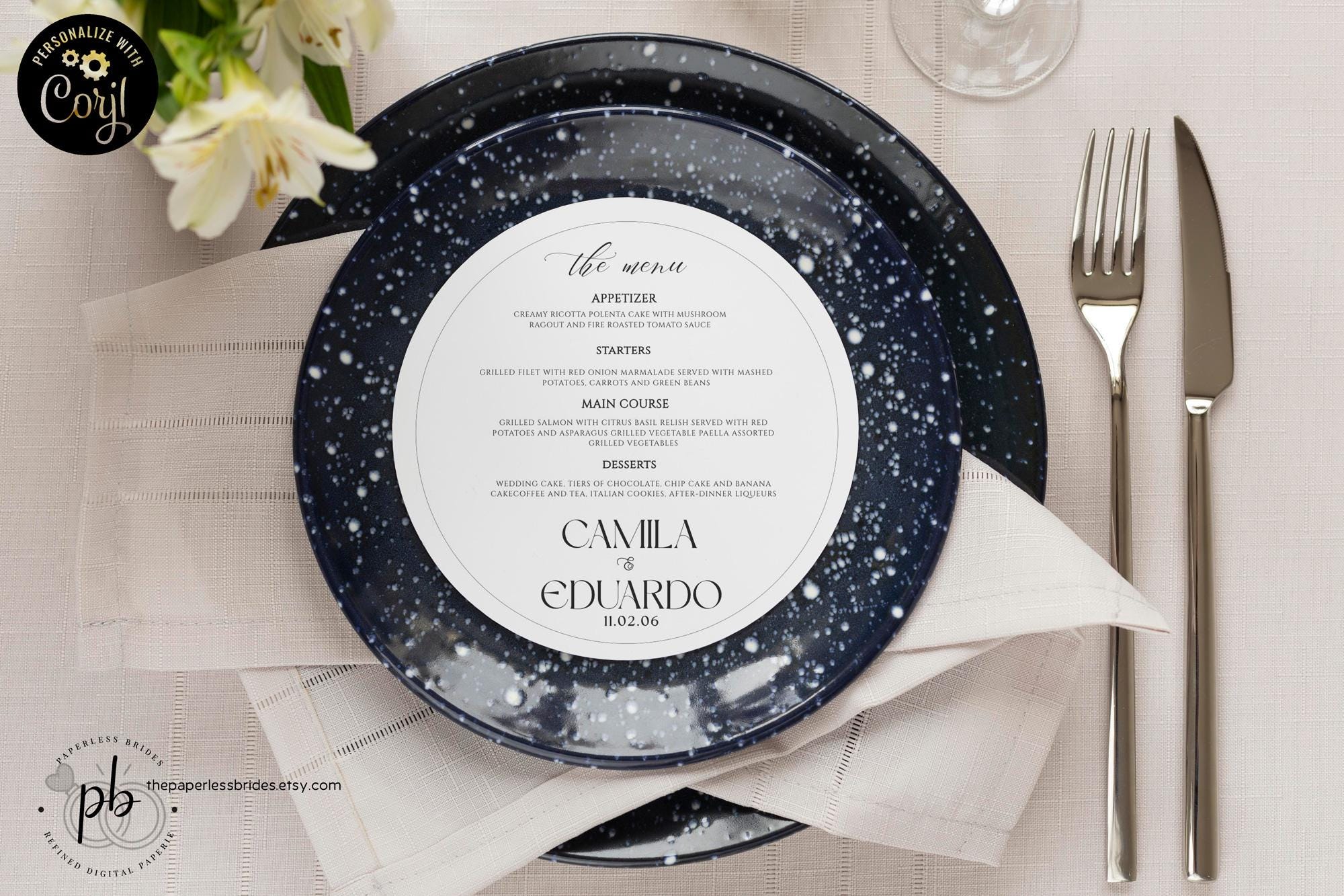 Menú redondo sofisticado: menú minimalista personalizable para cena de ...