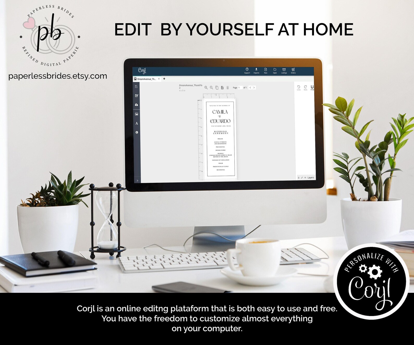 Minimalist Wedding Program Template: Elegant Border Design (digital ...