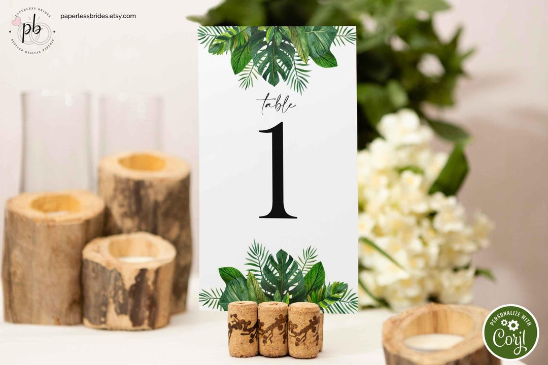 Monstera Greenery Table Number Template: Tropical Wedding (digital ...