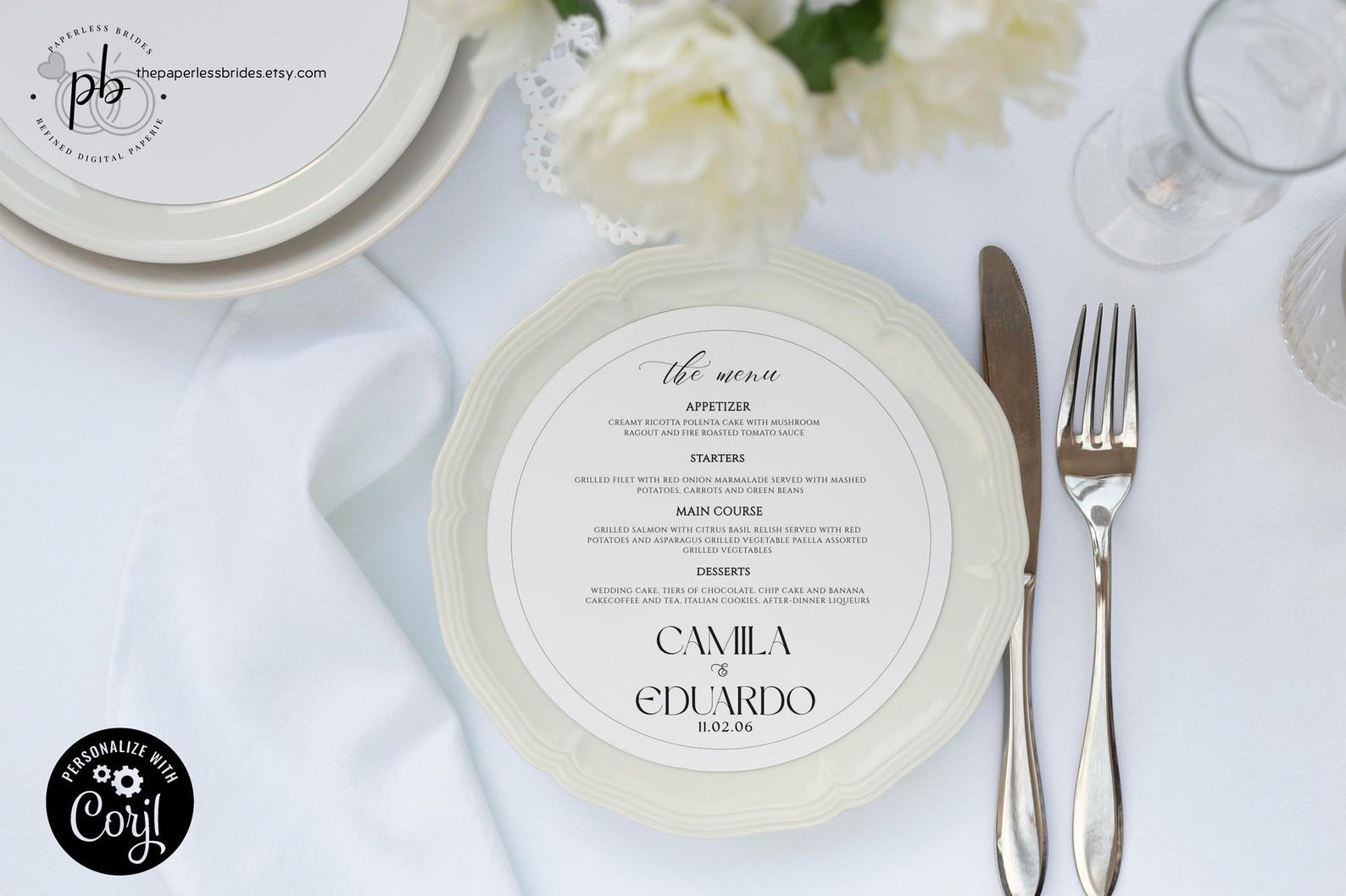 Menú redondo sofisticado: menú minimalista personalizable para cena de ...