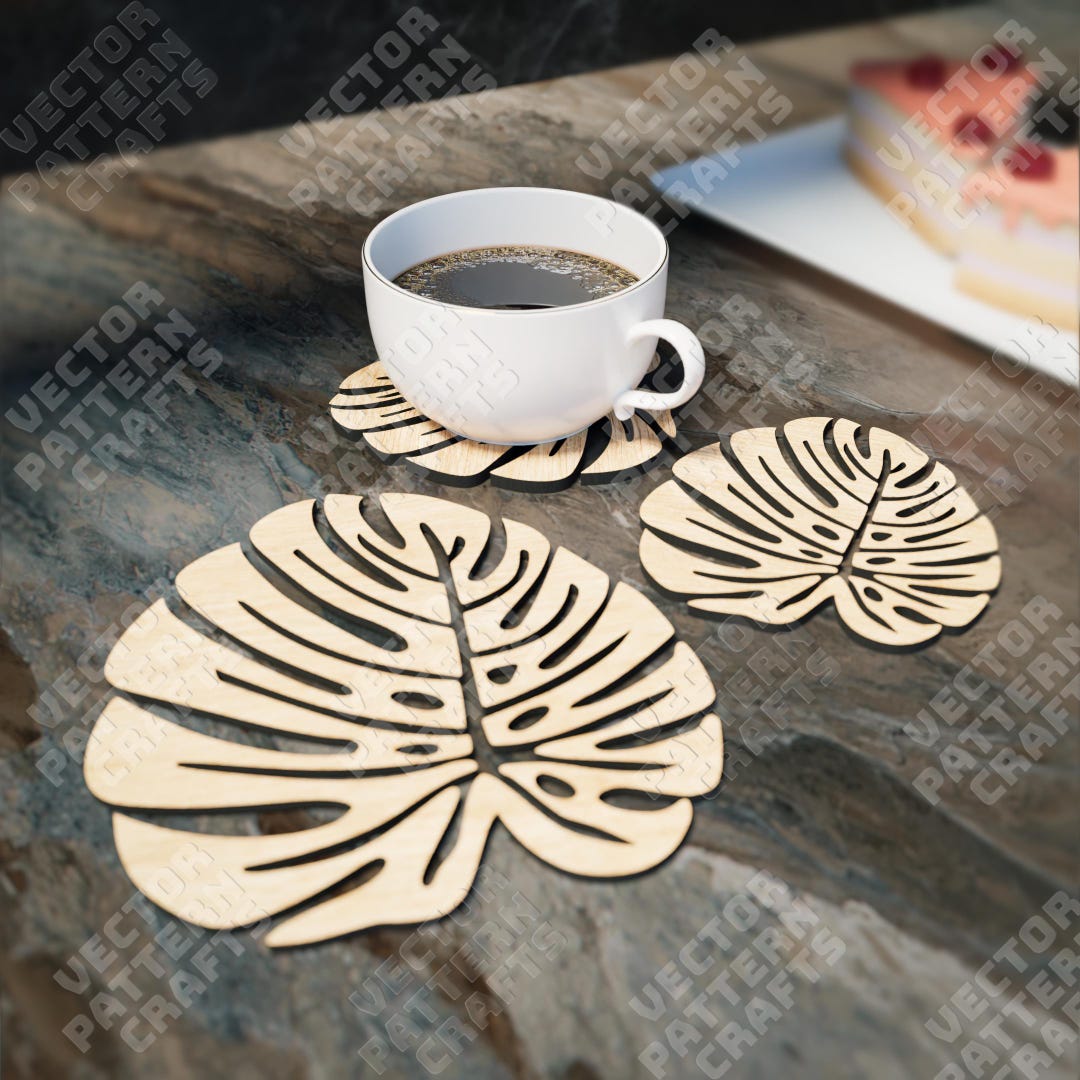 Laser Cut Monstera Coasters Set Svg Template Glowforge Decorative ...