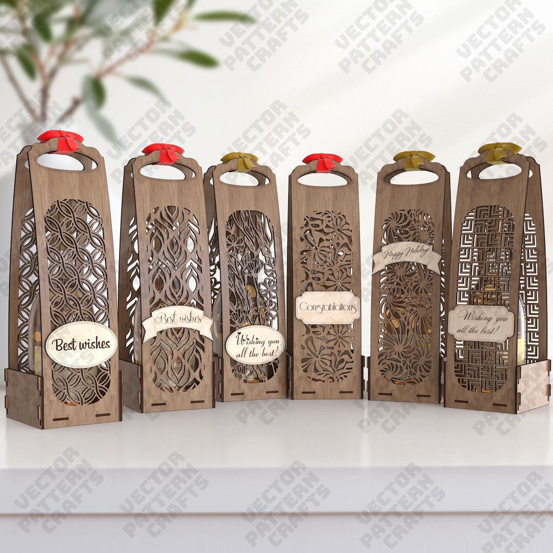 Wooden Bottle Wine Gift Box 6 Set Laser Cut Svg File Glowforge Wooden ...