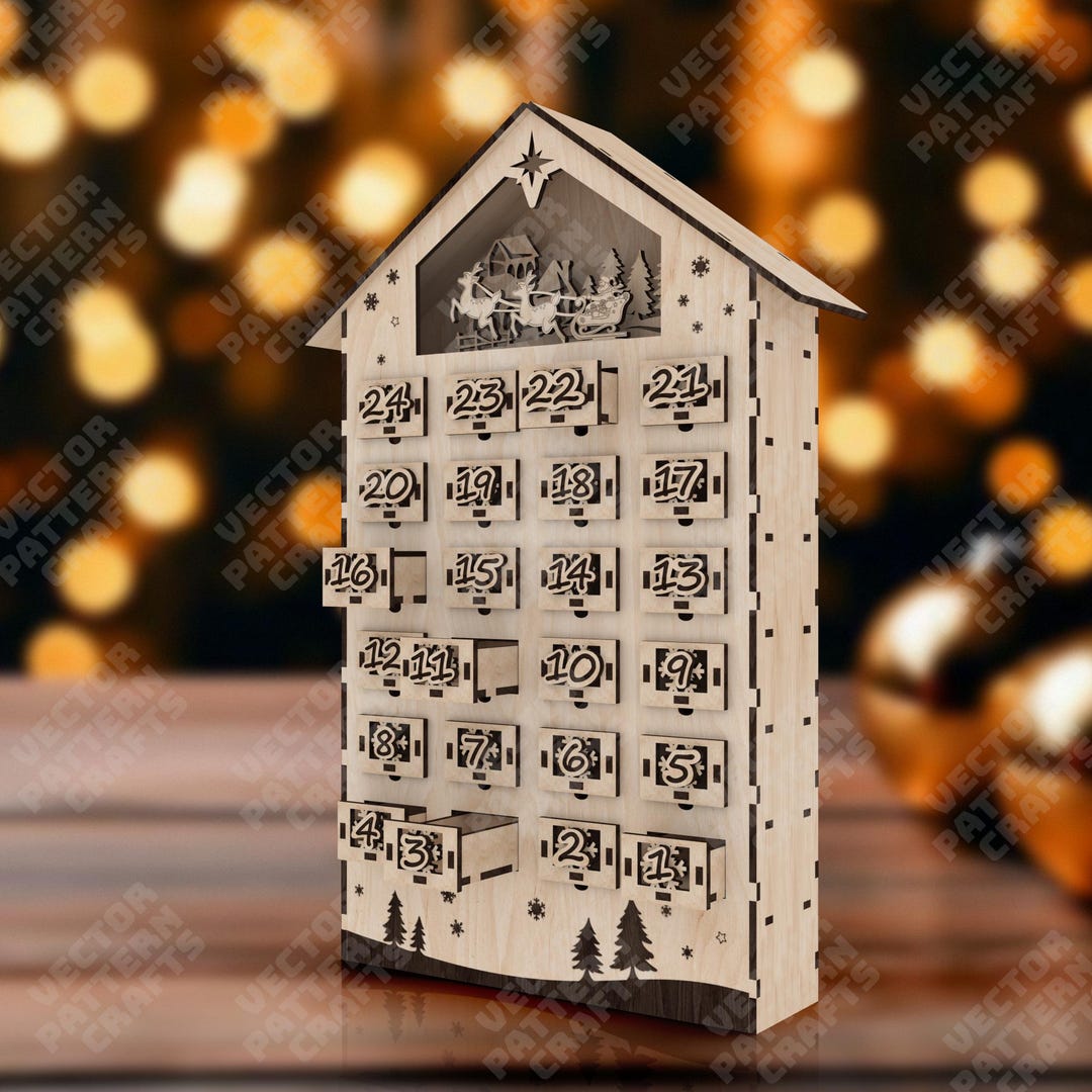Laser Cut Christmas Advent Calendar Svg Cutting File Glowforge Advent ...