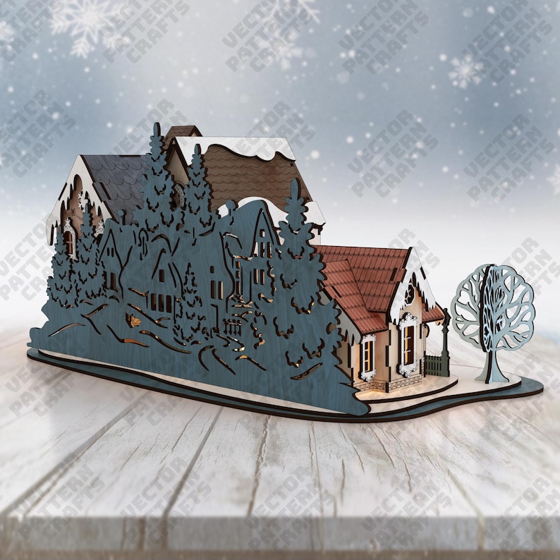 Christmas Village Santa House Decoration Svg Laser Cut File Glowforge ...