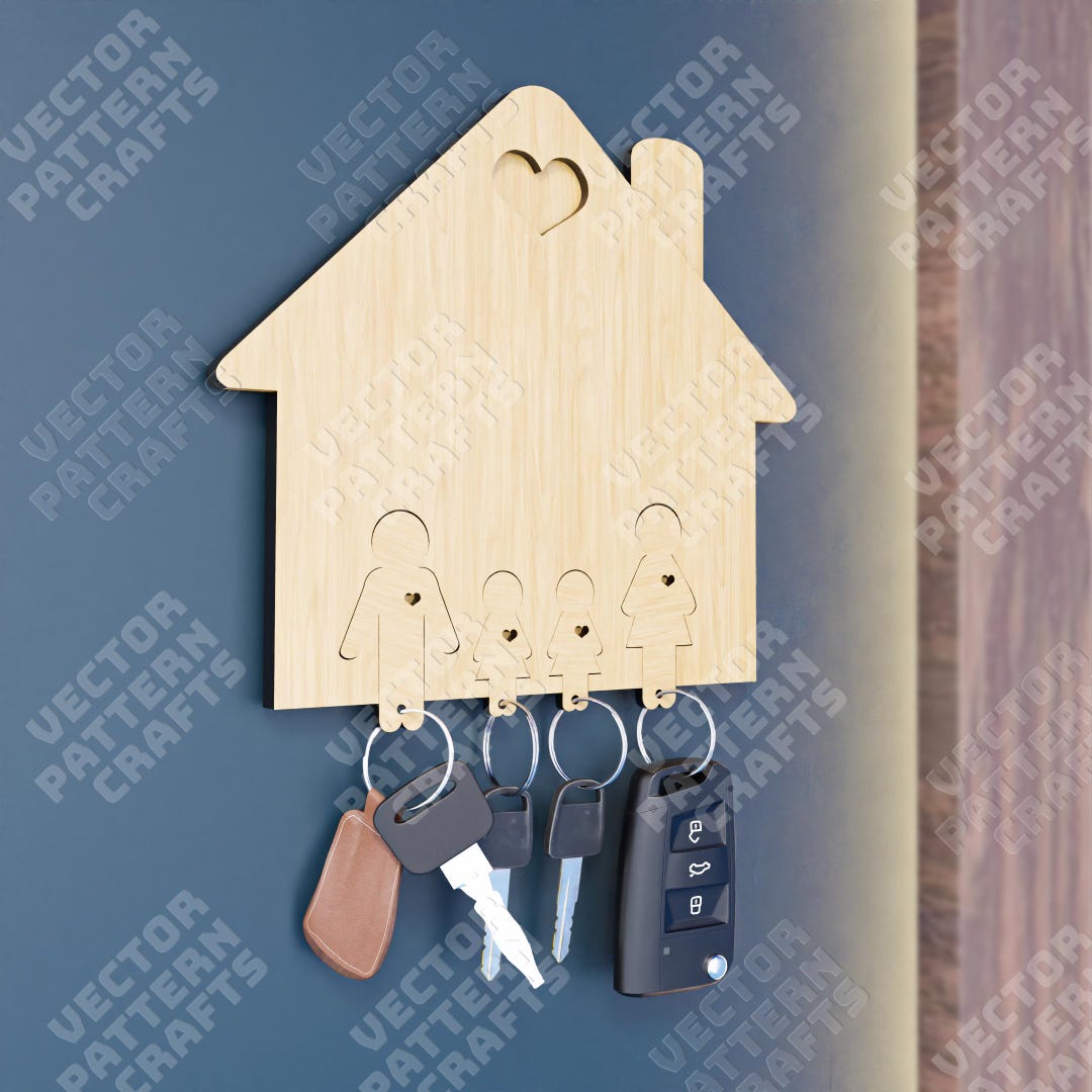 Wooden Family Key Holder Laser Cut Svg File Glowforge Wall Key Holder ...