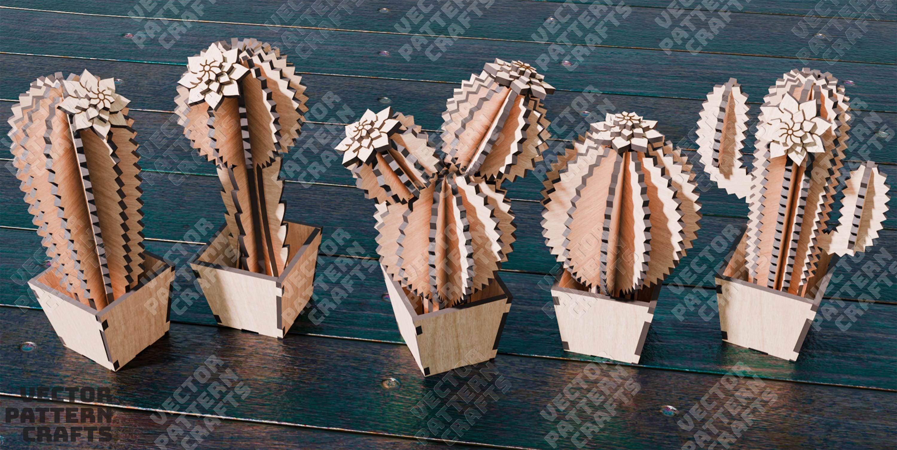 Wooden Cactus Table Decor Laser Cut Svg File Glowforge Cactus Bundle ...