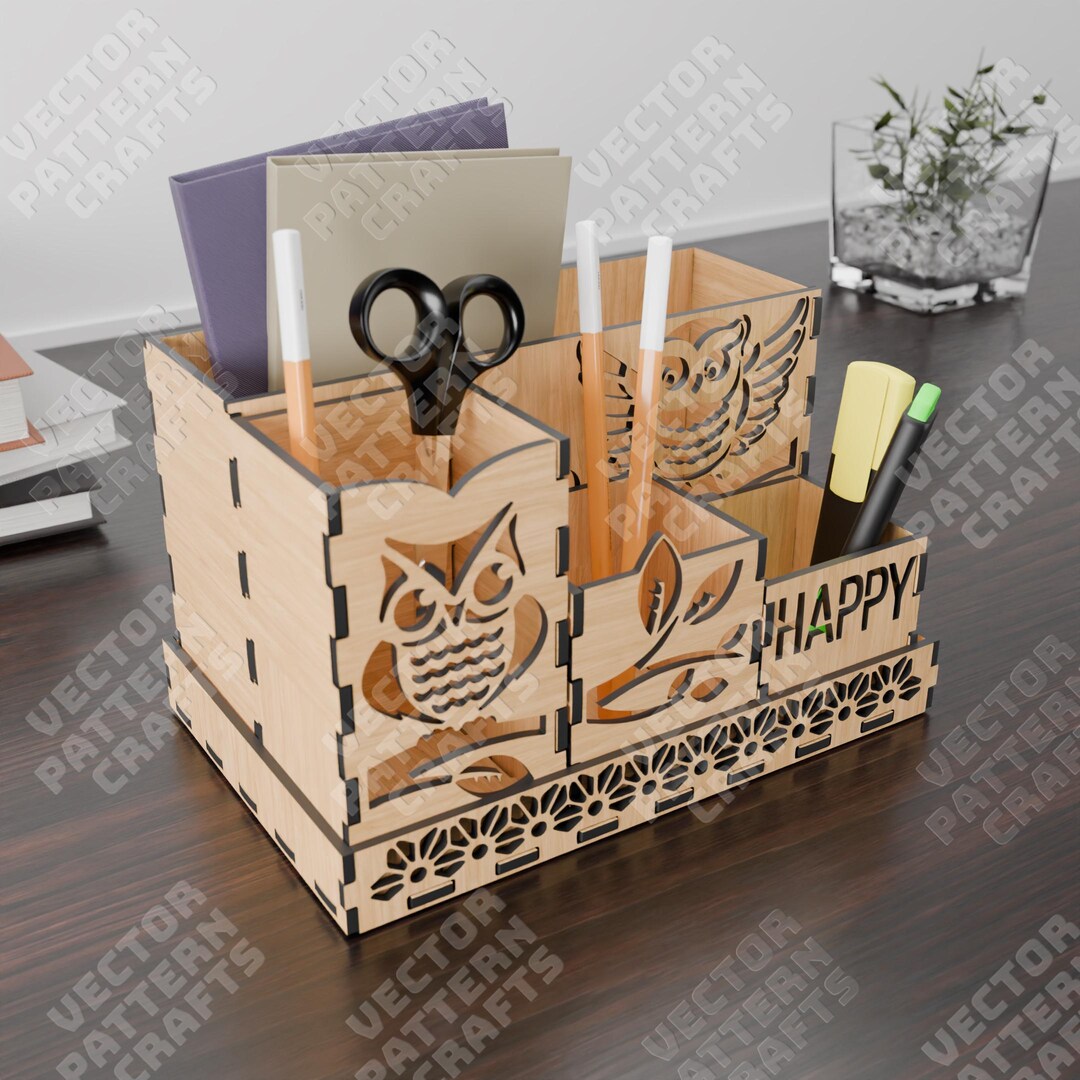 Desktop Owl Organizer Laser Cut Svg File Glowforge Table Organizer Svg ...