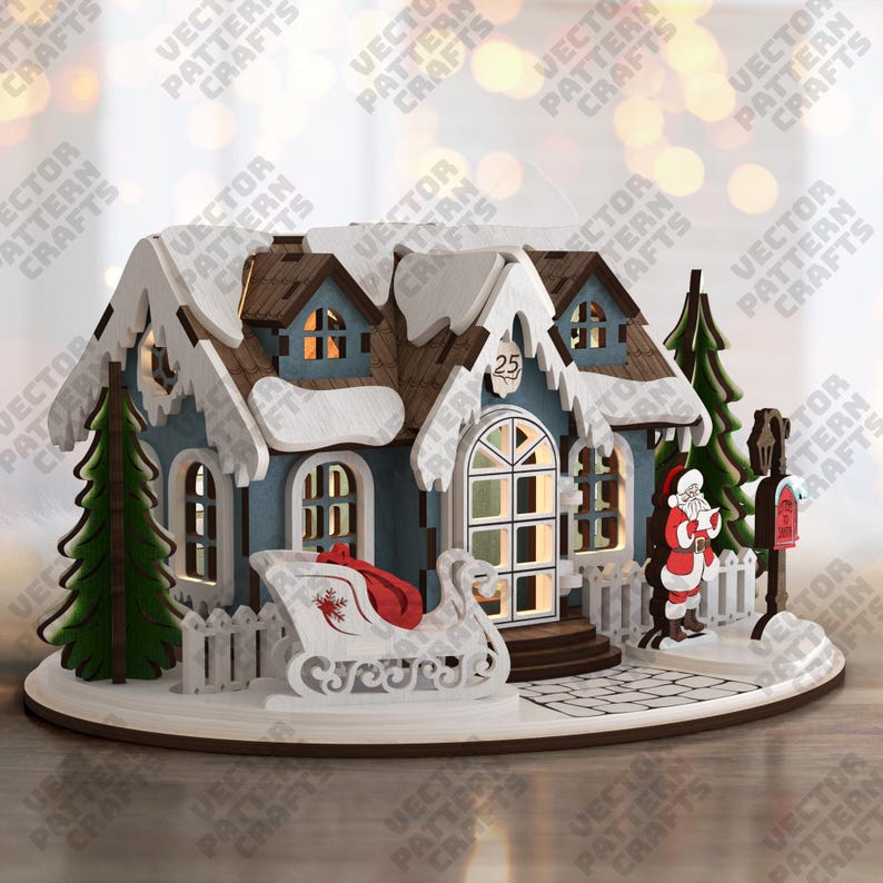Christmas Santa House Svg Laser Cut File Glowforge 3D Christmas House ...