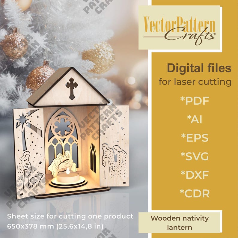 Arquivo SVG para corte a laser de lanterna porta-velas com cena da ...