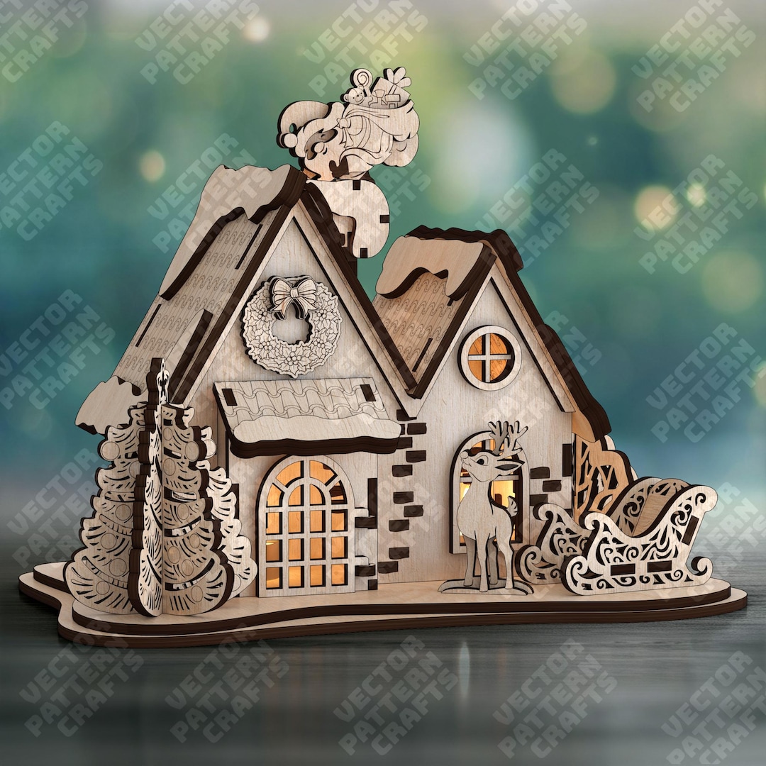 Christmas Santa House Scene Laser Cut File Glowforge 3D Christmas House ...